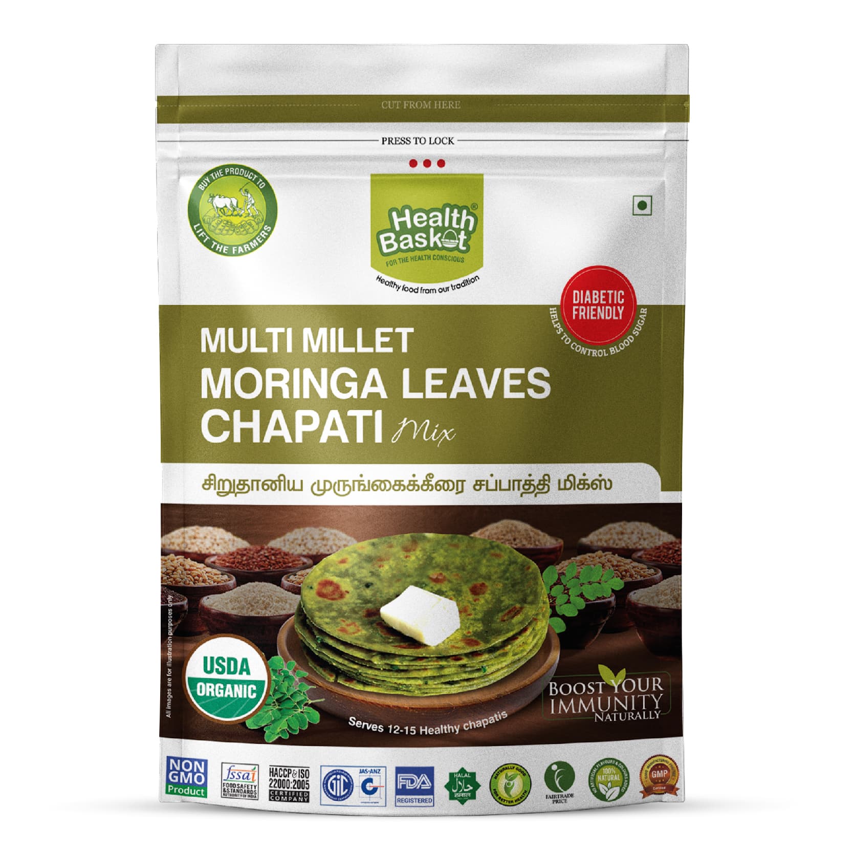 Multi Millet Moringa Leaves Chapati Mix- 500 grams - Health Basket Online